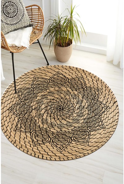 Rug Decorative Kaymaz Taban Yıkanabilir Yuvarlak Dijital Baskı Halısı