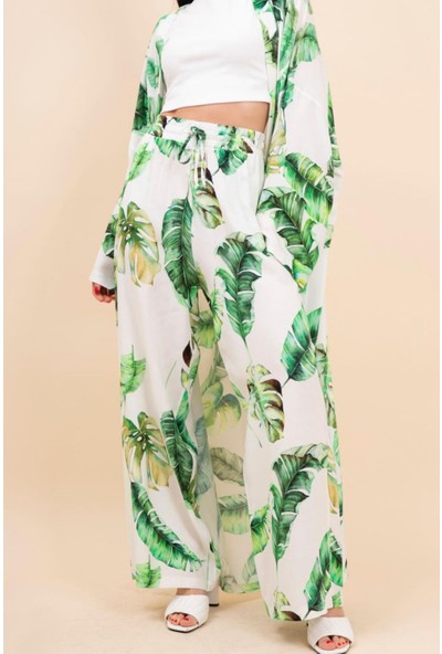 La Rouge Yaprak Desenli Kimono ve Pantolon Takım Özel Seri