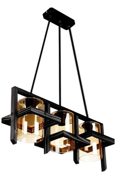 Zuhal Aydınlatma Doğal Ahşap Boyalı Ahşap Brown 3'lü Avize