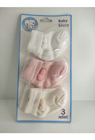 Akface Ponponlu Pamuklu Kız 0-6 Ay Yenidoğan Bebek Çorabı