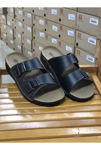 Kafkaslar Iki Tokalı Içi Deri Tam Ortopedik Dikişli Erkek Baba Terliği