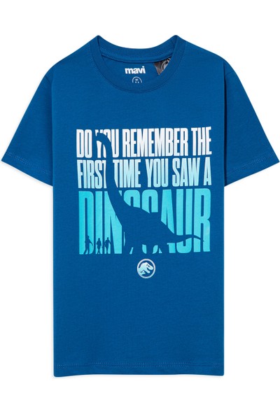 Mavi Jurassic Park Baskılı Mavi Tişört