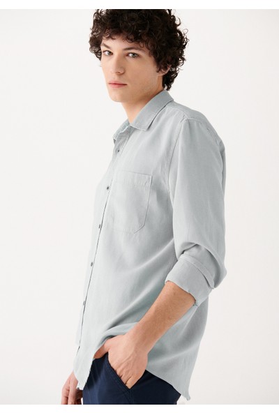 Mavi Tek Cepli Gri Gömlek