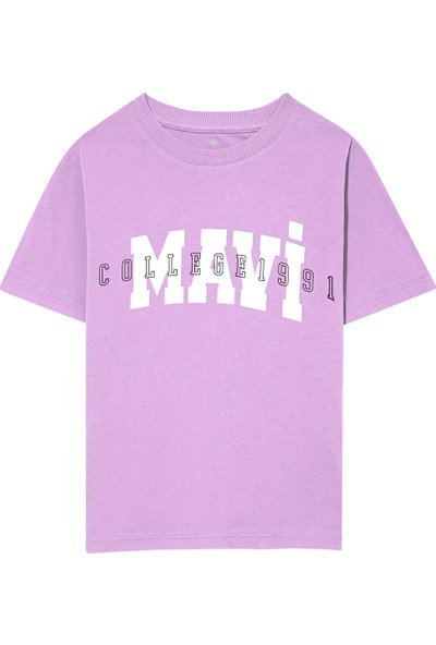 Mavi Logo Baskılı Lila Tişört