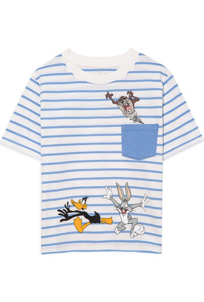Mavi Bugs Bunny Baskılı Çizgili Tişört