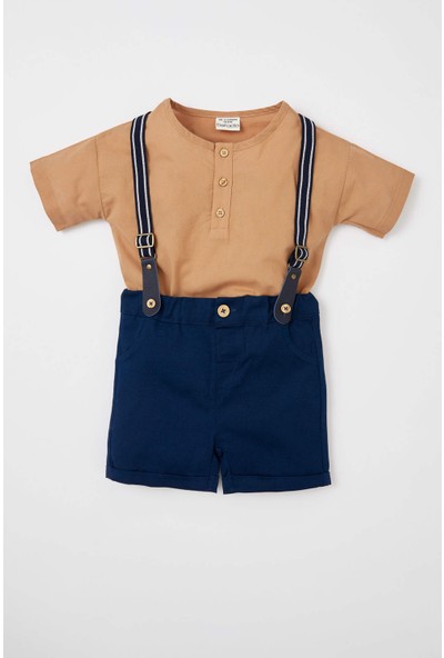 DeFacto Erkek Bebek Hakim Yaka Kısa Kollu Gömlek Şort Pantolon Askı Takım X3573A222SM
