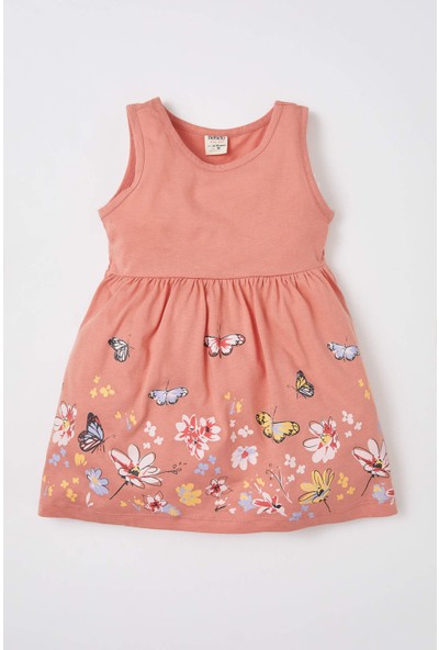 DeFacto Kız Bebek Regular Fit Bisiklet Yaka Kolsuz Elbise X7322A222SM