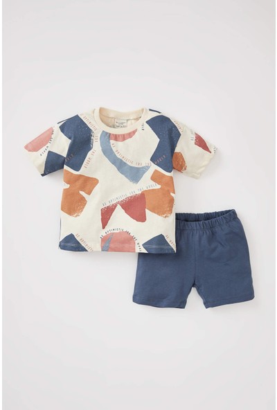 DeFacto Erkek Bebek Regular Fit Baskılı Kısa Kollu Tişört Şort Takım Y5564A222SM