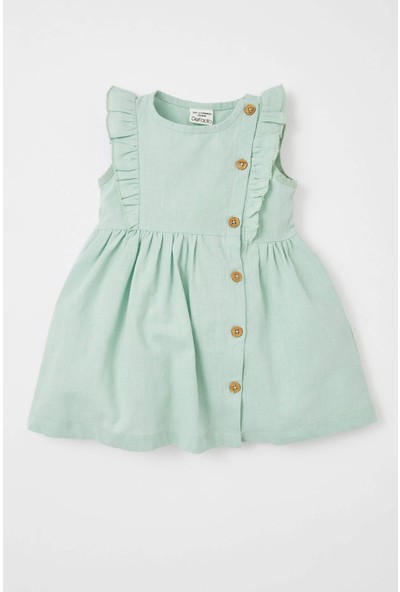 DeFacto Kız Bebek Keten Görünümlü Regular Fit Bisiklet Yaka Kolsuz Elbise Y1389A222SM