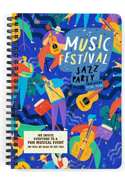 Rowalsi Music Festival Baskılı Ahşap Kapaklı Defter 15X20 cm DFT5178