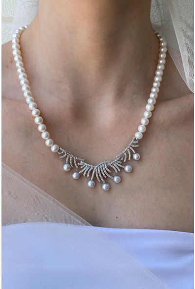 Zümrüt Kuyumculuk BIRINCI1926 925 Ayar Gümüş Kadın Taşlı Çubuk Figürlü Inci Kolye