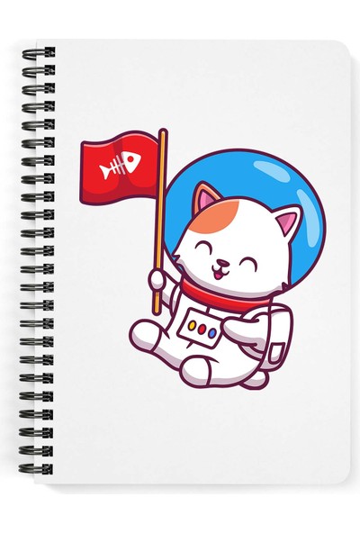 Rowalsi Uzayda Kedi Baskılı Ahşap Kapaklı Defter 15X20 cm DFT802