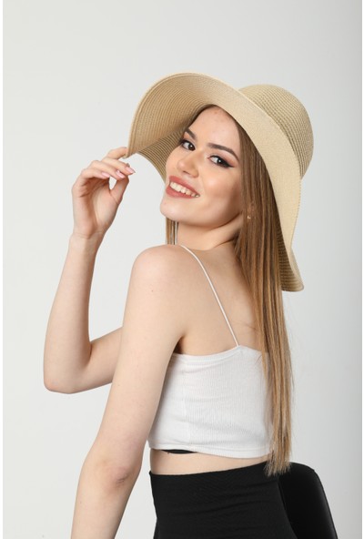 Luminos Butik Kadın Geniş Hasır Krem Şapka
