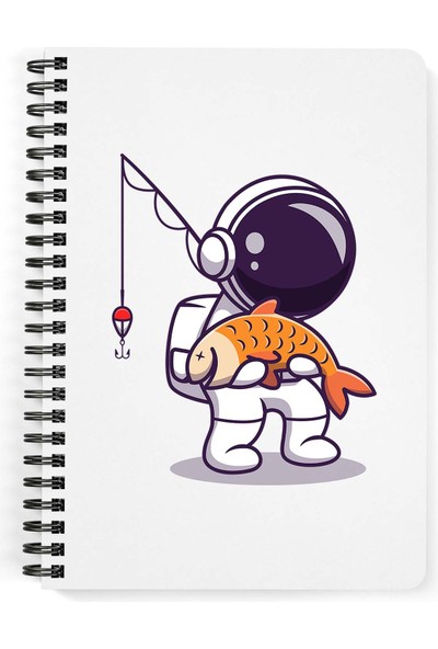 Rowalsi Space Fish Baskılı Ahşap Kapaklı Defter 15X20 cm DFT1862