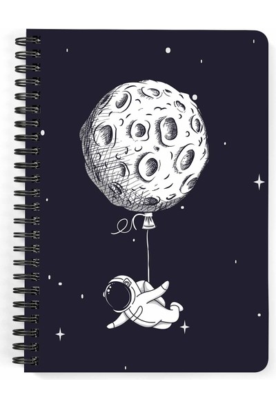 Rowalsi Uçan Astronot Baskılı Ahşap Kapaklı Defter 15X20 cm DFT5291