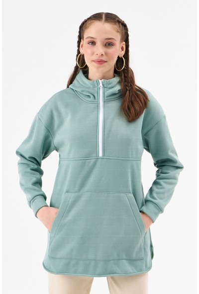 Muni Muni Fermuarlı SWEATSHIRT-52457-ÇAĞLA Yeşili