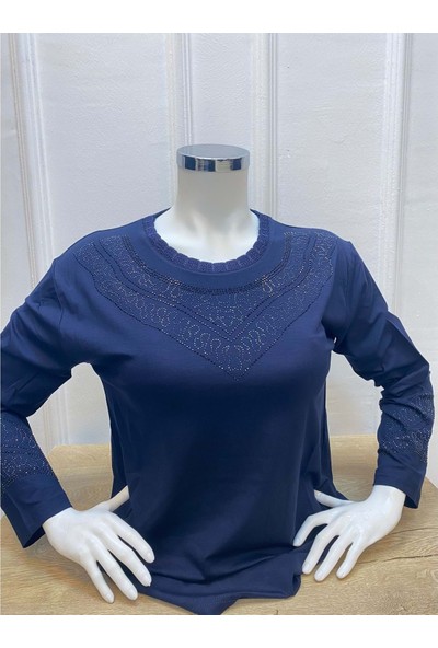 Azra Fashion Anne Penye Viskon Taşlı Akmavi 22100 - Lacivert - L Azra Fashion Anne Penye Viskon Taşlı Akmavi 22100 - Lacivert - L