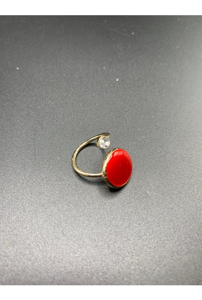 Bujiteri Dükkanı Kırmızı Renk Yuvarlak ve Tek Taşlı Yüzük