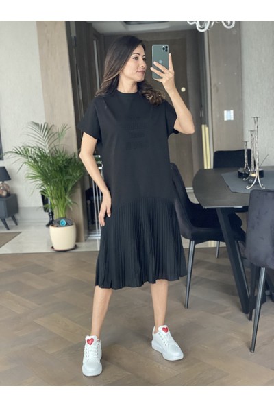 Forlady4 Siyah Eteği Pliseli Çelik Elbise Forlady4 Siyah Eteği Pliseli Çelik Elbise