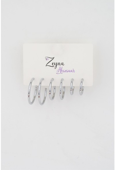 By Zeyna Aksesuar Kadın 3 Boy 6'lı Halka Küpe Seti