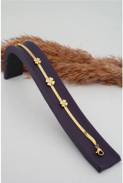 By Zeyna Aksesuar Kadın Kararmaz Yonca Figürlü Çelik Halhal By Zeyna Aksesuar Kadın Kararmaz Yonca Figürlü Çelik Halhal