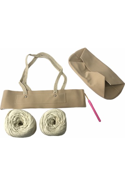 Yüncü Kız Örgü Kiti Kol Çantası Krem-1
