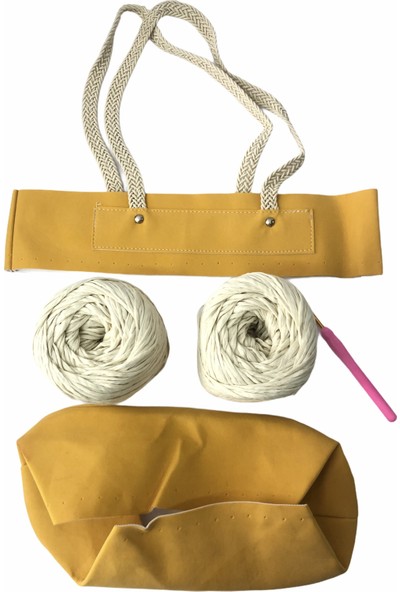 Yüncü Kız Örgü Kiti Kol Çantası Sarı Tonu-2