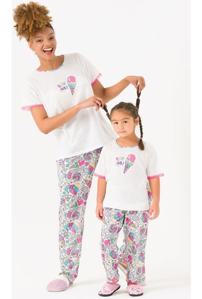 Yeni İnci BPJ1688CPK346 Anne Çocuk Pijama Takımı-Ekru Yeni İnci BPJ1688CPK346 Anne Çocuk Pijama Takımı-Ekru