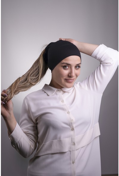 Halven Siyah Pratik Hazır Geçmeli Iç Bone Viskon Kumaş Dikişsiz Boru Bone 3006_01 Halven Siyah Pratik Hazır Geçmeli Iç Bone Viskon Kumaş Dikişsiz Boru Bone 3006_01