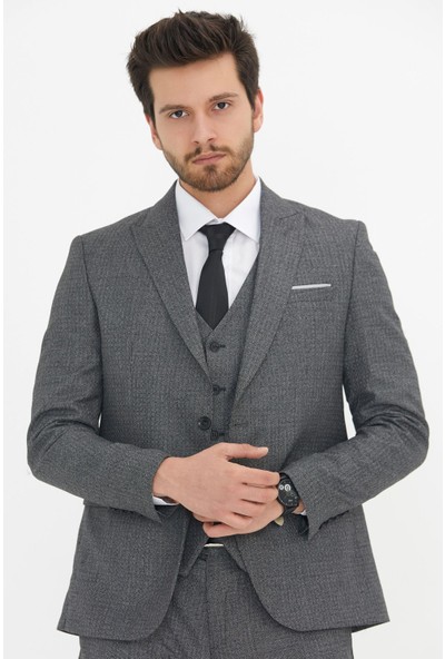 Tunahan Erkek Giyim Italyan Kesim Armür Desen Slimfit Takım Elbise-Füme Tunahan Erkek Giyim Italyan Kesim Armür Desen Slimfit Takım Elbise-Füme