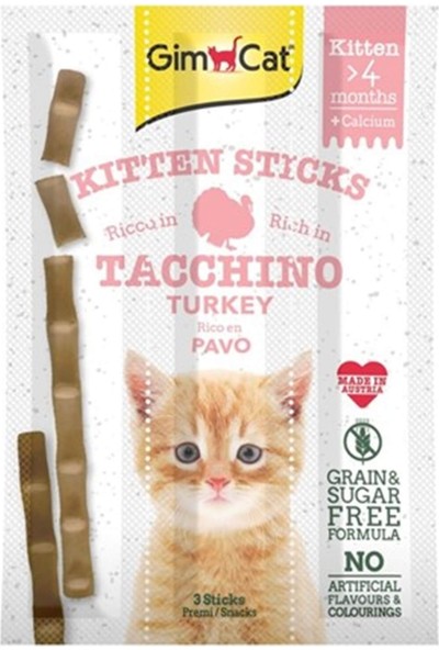 Gimcat Sticks Kitten Hindili Kalsiyum Ilaveli Yavru Kedi Ödül Maması (3 Parça) Gimcat Sticks Kitten Hindili Kalsiyum Ilaveli Yavru Kedi Ödül Maması (3 Parça)