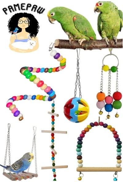 Pamepaw Muhabbet Kuşu ve Papağanlar Için Mega Salıncak Oyuncak Seti 6'lı Pamepaw Muhabbet Kuşu ve Papağanlar Için Mega Salıncak Oyuncak Seti 6'lı