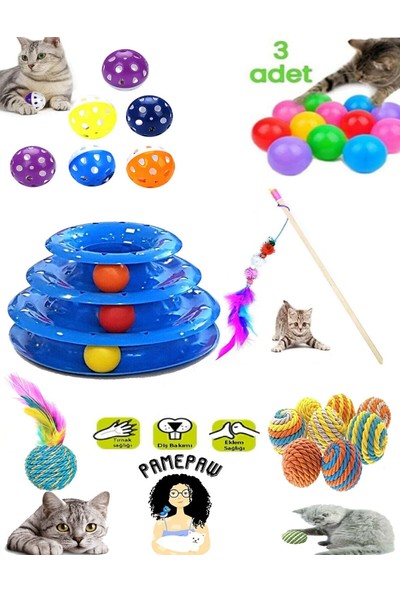 Pamepaw 8'li Set: Sarma Topu+3'lü Renkli Top+Oyun Topu Tüylü + Kedi Oltası+3 Katlı Oyuncak +Çıngıraklı Top Pamepaw 8'li Set: Sarma Topu+3'lü Renkli Top+Oyun Topu Tüylü + Kedi Oltası+3 Katlı Oyuncak +Çıngıraklı Top