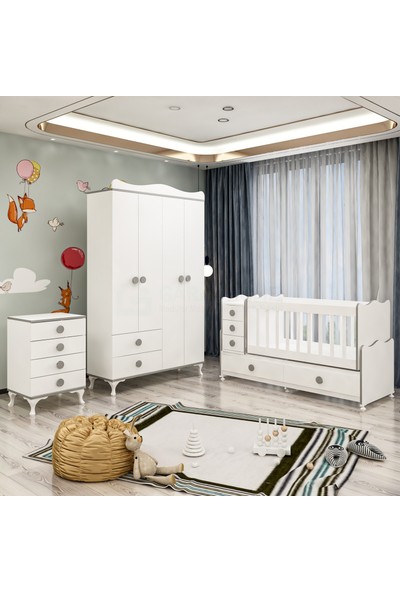 Garaj Home Melina Yıldız 4 Kapaklı Bebek Odası Takımı - Gri-