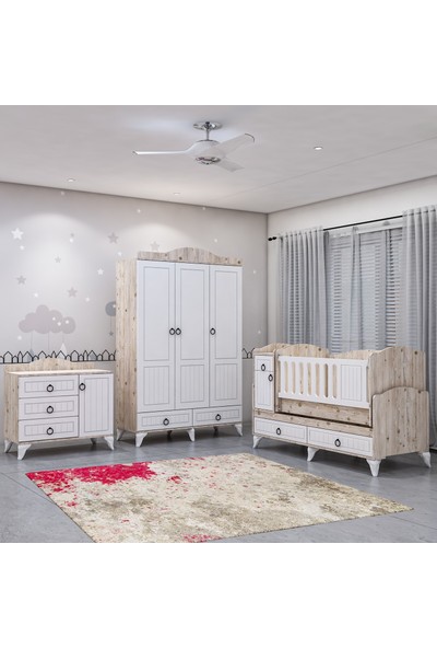 Garaj Home Sude Beyaz Membran Country Asansörlü Bebek Odası Takımı-