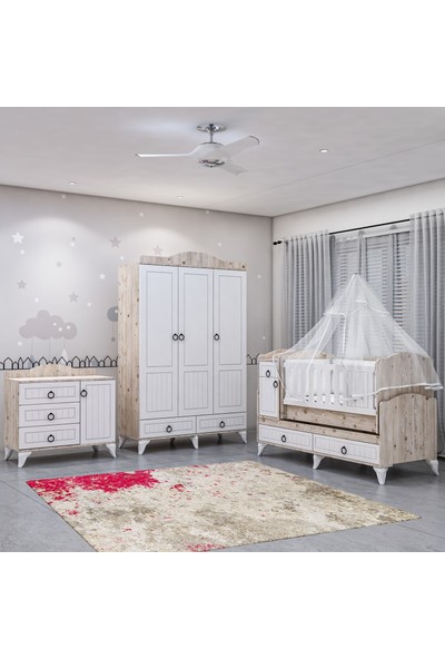 Garaj Home Sude Membran Country Asansörlü Bebek Odası Takımı - Kombinli-Uyku Seti-Beyaz