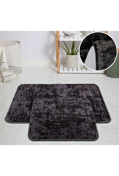 My Evilla Modern Dekoratif Halı Jel Kaymaz Taban Siyah Gri Renk Paspas Takımı 50X80-50X40 My Evilla Modern Dekoratif Halı Jel Kaymaz Taban Siyah Gri Renk Paspas Takımı 50X80-50X40