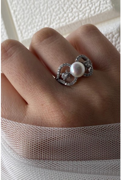 925 Ayar Gümüş Kadın Taşlı Inci Yüzük