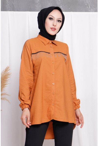 İmaj Butik Zincir Püskül Detaylı Tesettür Gömlek/kiremit İmaj Butik Zincir Püskül Detaylı Tesettür Gömlek/kiremit