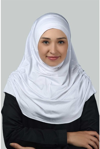 Al-Tobeh Desen Lastikli Pratik Eşarp - Beyaz Al-Tobeh Desen Lastikli Pratik Eşarp - Beyaz