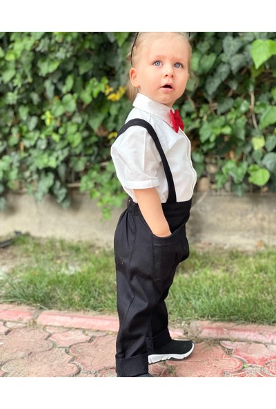 Ares Kids Fashion Siyah Salopet Kırmızı Papyonlu