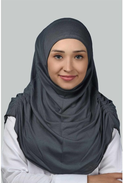 Al-Tobeh Desen Lastikli Pratik Eşarp - Füme Al-Tobeh Desen Lastikli Pratik Eşarp - Füme