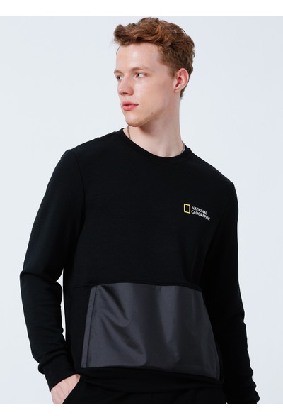 National Geographic Dublin Bisiklet Yaka Regular Fit Baskılı Siyah Erkek Sweatshirt