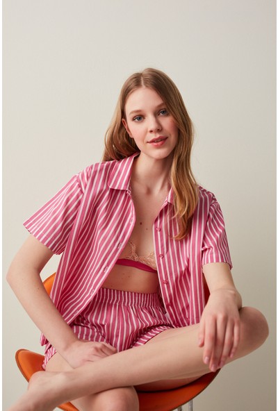 Penti Berry Stripes Gömlek Şort Pijama Takımı