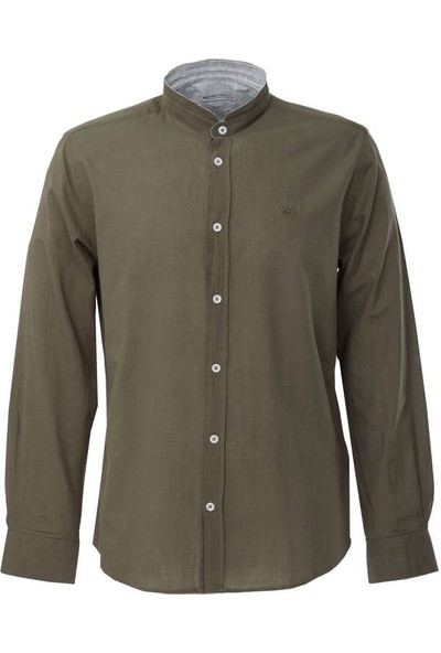 Keep Out Erkek Dik Yaka Uzun Kollu Gömlek Haki