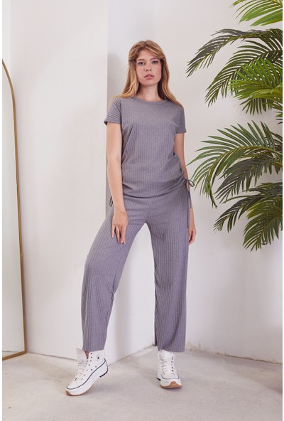 Lime Moda Fitilli Büzgülü Takım-Antrasit Lime Moda Fitilli Büzgülü Takım-Antrasit