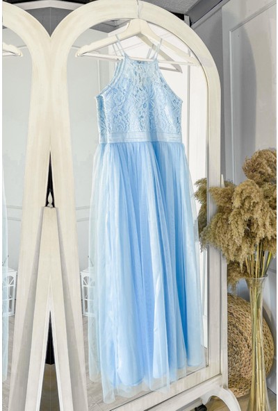 Modaviki Dantel Detaylıtül Çocuk Abiye Bebe Mavi MDV302