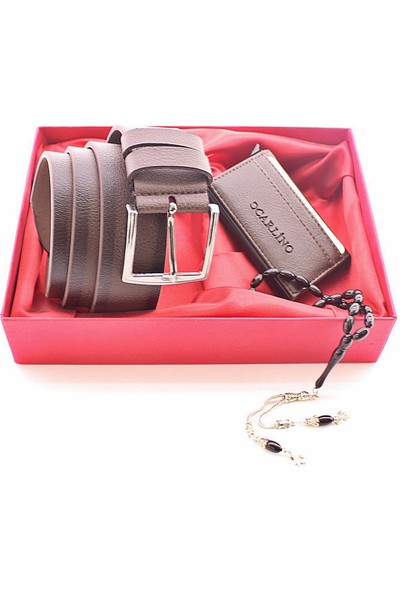 Kahverengi Kemer Tesbih ve Mekanizmalı Kartlık Hediye Kutusu