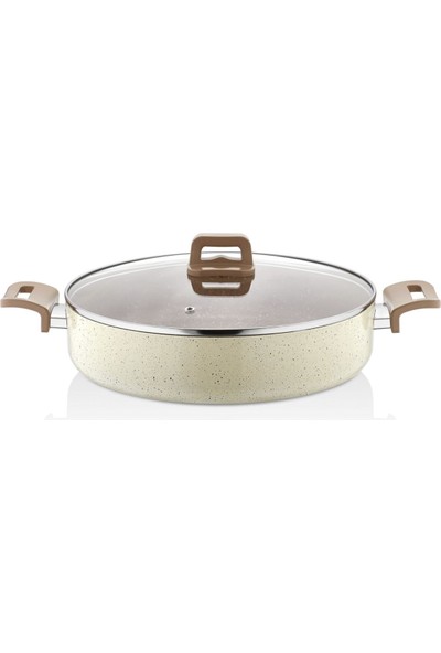 EW's Kitchenware Krem Renk 32 cm Granit Basık Tencere EW's Kitchenware Krem Renk 32 cm Granit Basık Tencere