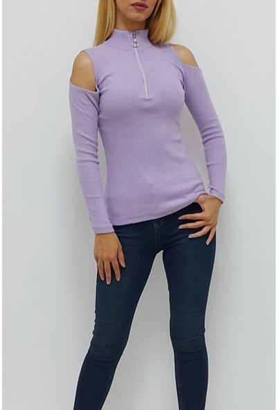 Amazeus Fermuarlı Omuz Dekolteli Bluz Lila Amazeus Fermuarlı Omuz Dekolteli Bluz Lila